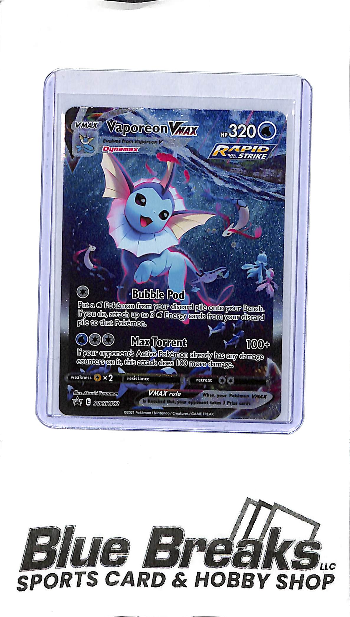 Vaporeon VMax Full Art SWSH182 Pokemon – Blue Breaks Sports Card ...